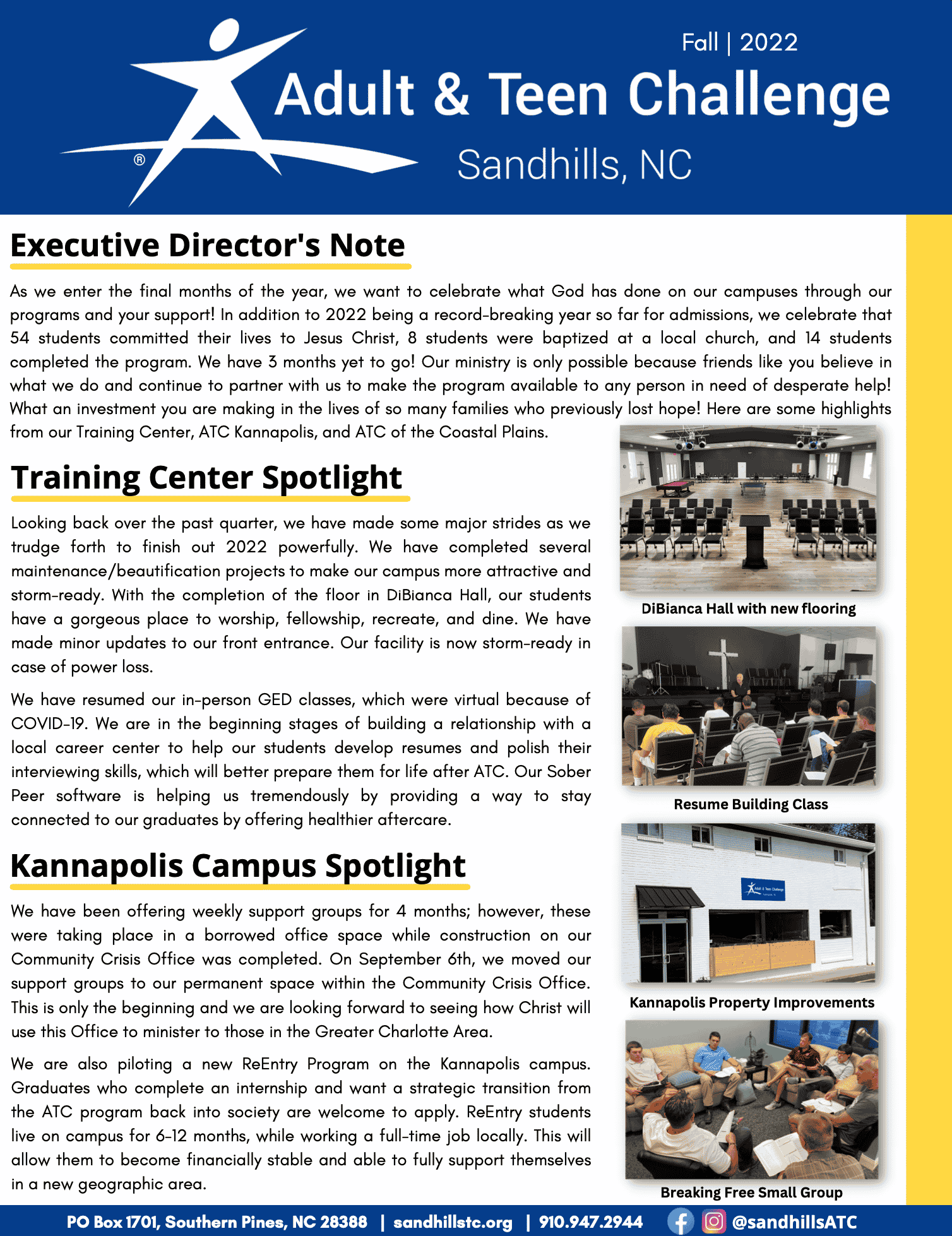 Fall 2022 Newsletter - Adult & Teen Challenge Sandhills